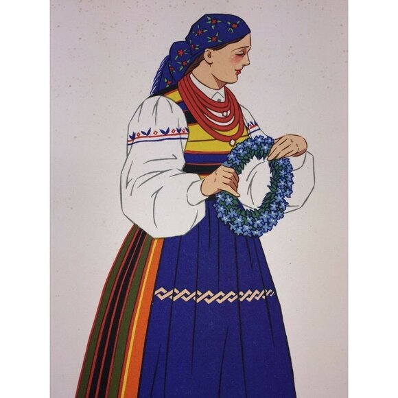 Art | Vintage Lowicz Poland Costume Woman Print 1939 26594 | Poshmark
